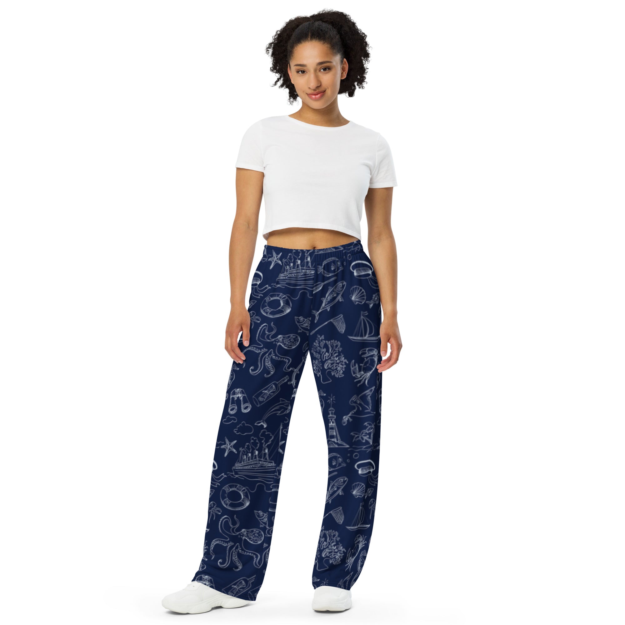 Dark Blue Marine Unisex Wide-leg Pants – Holodeck Design